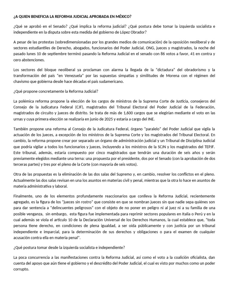 Beneficios y riesgos de la reforma judicial en México | PDF ...