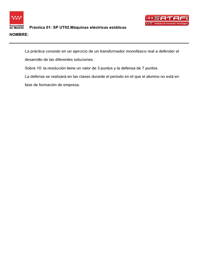 SP UT02.Máquinas eléctricas estáticas.Práctica 01 (1) | PDF