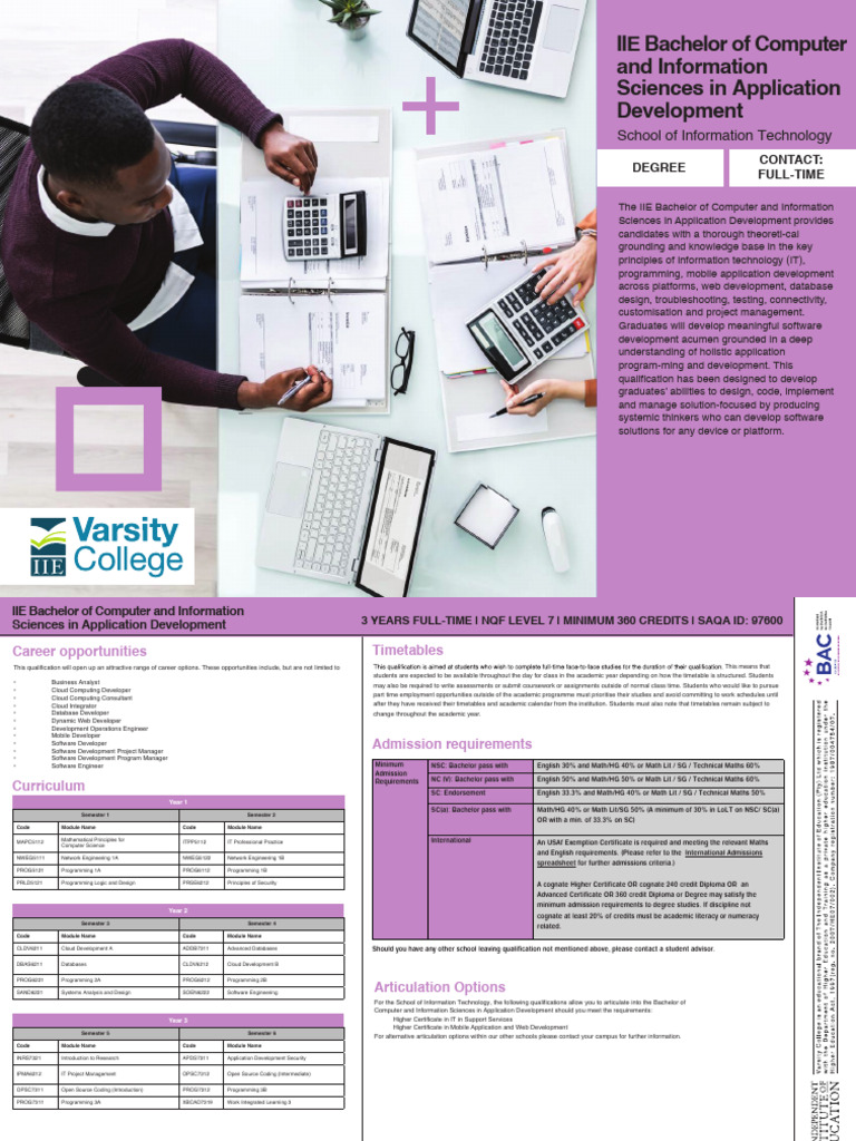 Iie Bachelor of Computer and Information Sciences in Application Development Full Time Factsheet ...