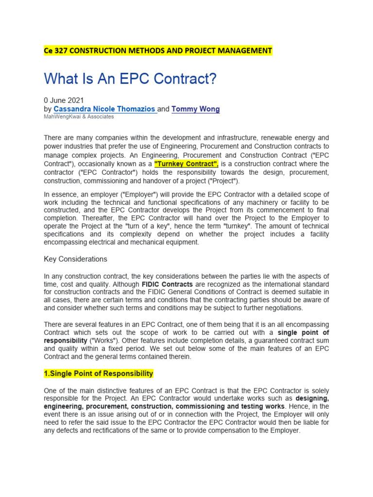 What Is An EPC Contract | PDF | Arbitration | Subcontractor