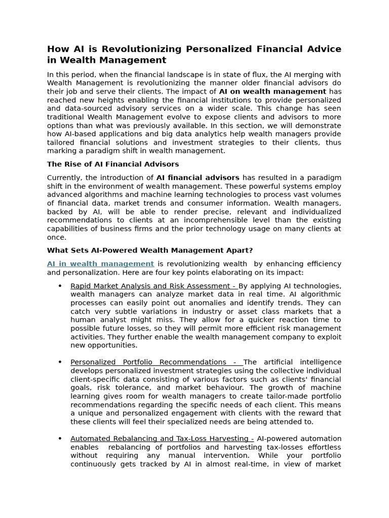 How Ai Is Revolutionizing Personalized Financial Advice In Wealth