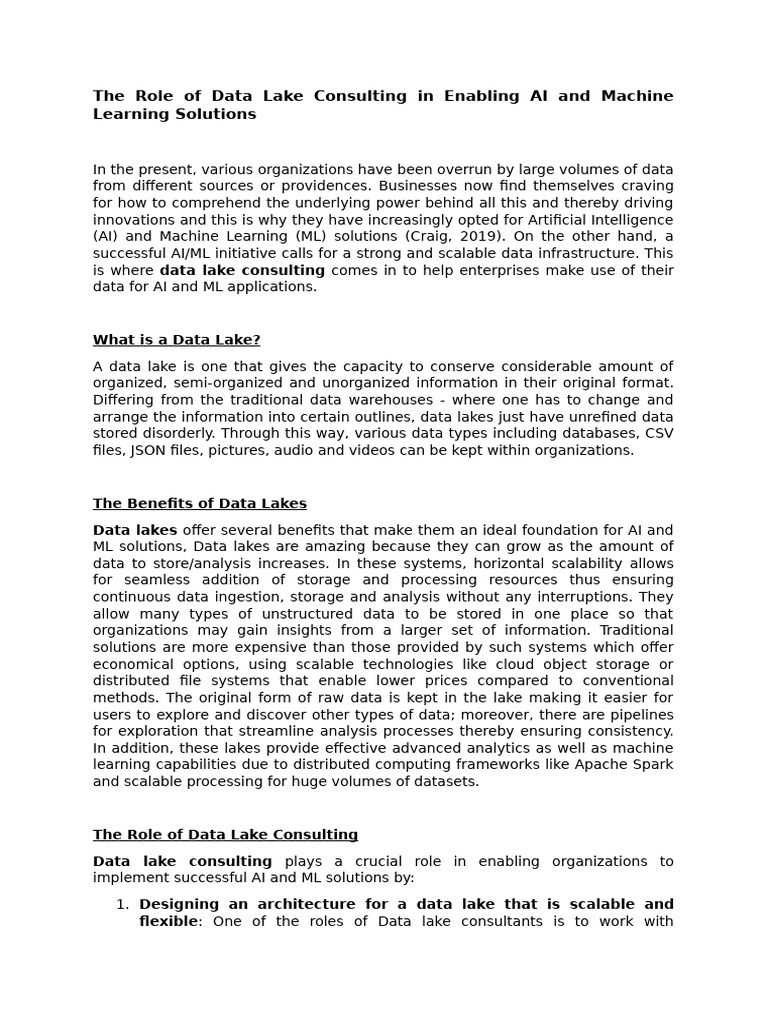 The Role of Data Lake Consulting in Enabling AI and Machine Learning Solutions | PDF | Machine ...