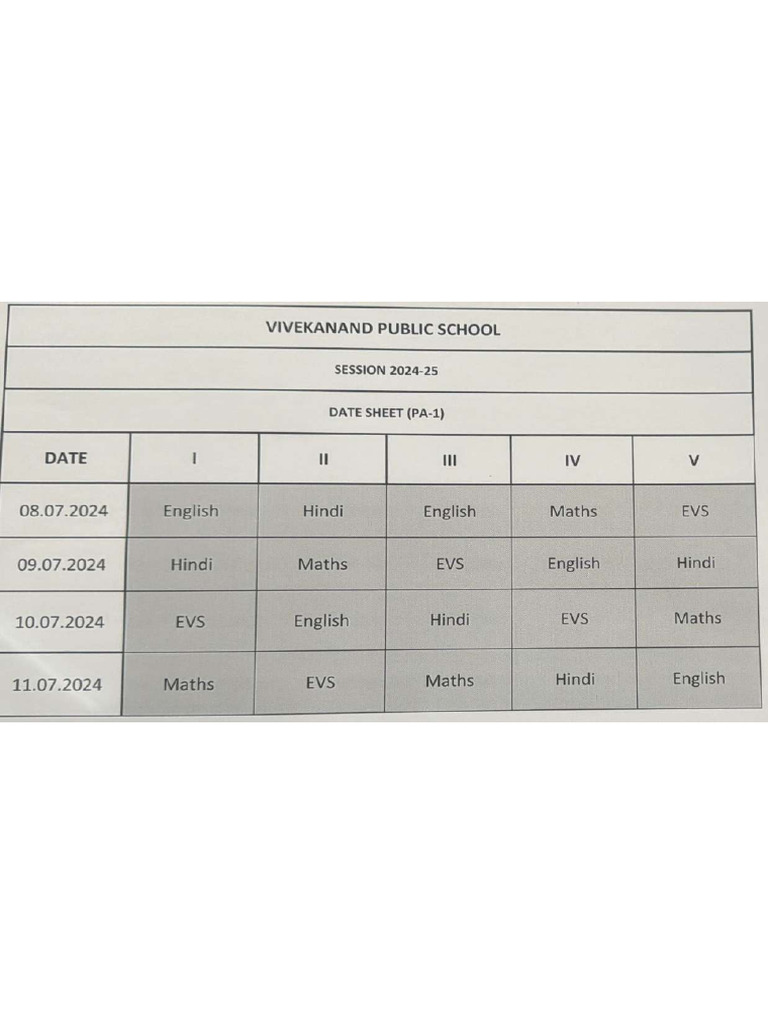 Date Sheet Periodic Assessment-I (2024-25) | PDF