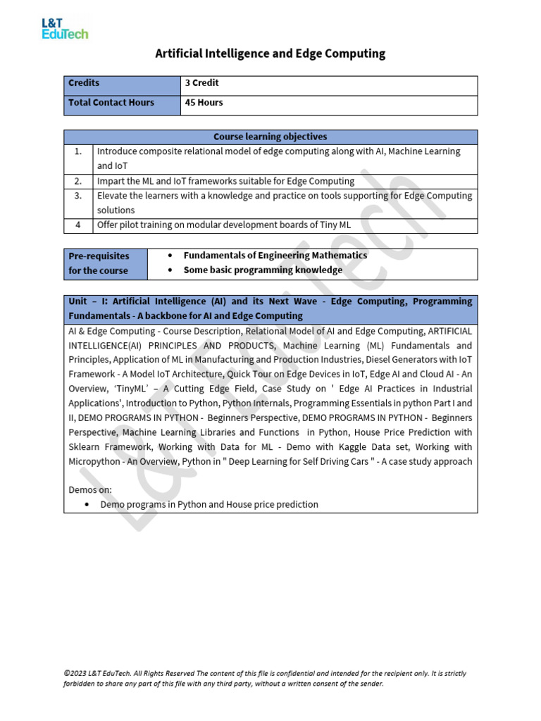 Ai Edge Computing Course Pdf Machine Learning Artificial