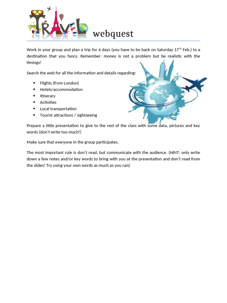 Trip Planning Webquest Guide | PDF
