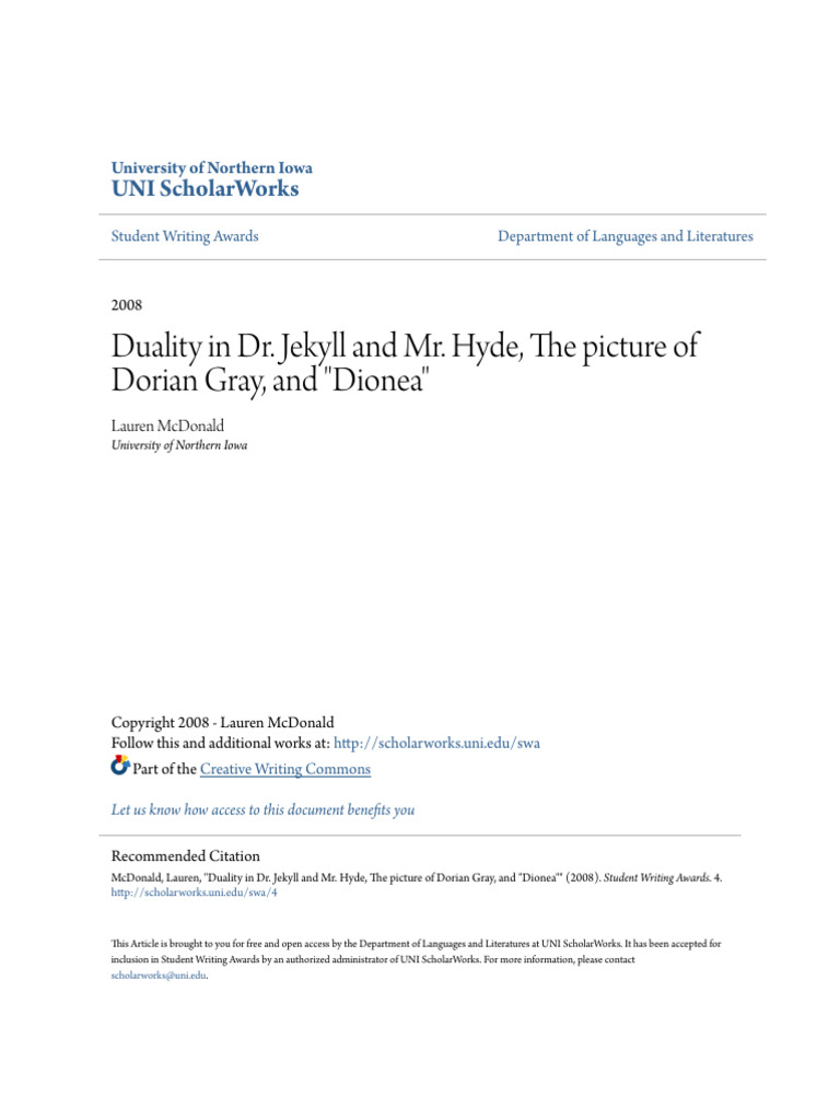 Duality in Dr. Jekyll and Mr. Hyde The Picture of Dorian Gray A | PDF ...