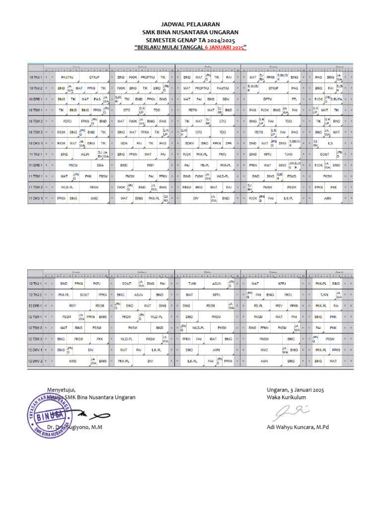 Jadwal Pelajaran Ta 2024-2025 Semt Genap - 6 Januari 2025 | PDF