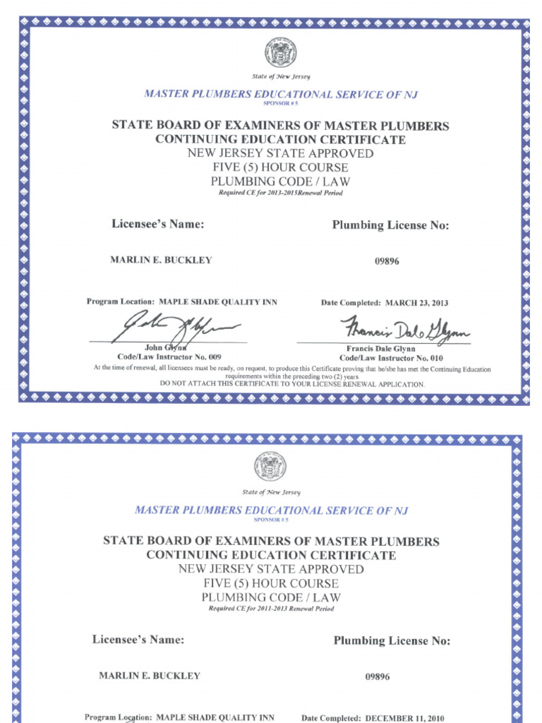 Plumber Certif | PDF