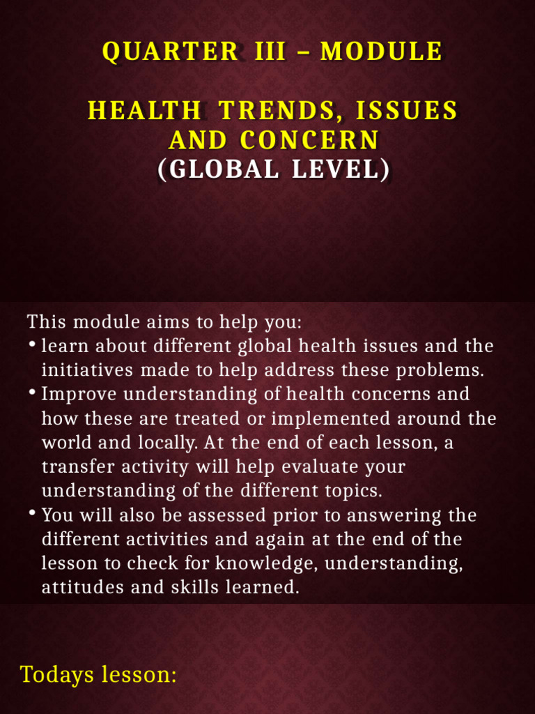 Quarter Iii - Module Health Trends, Issues and Concern: (Global Level ...