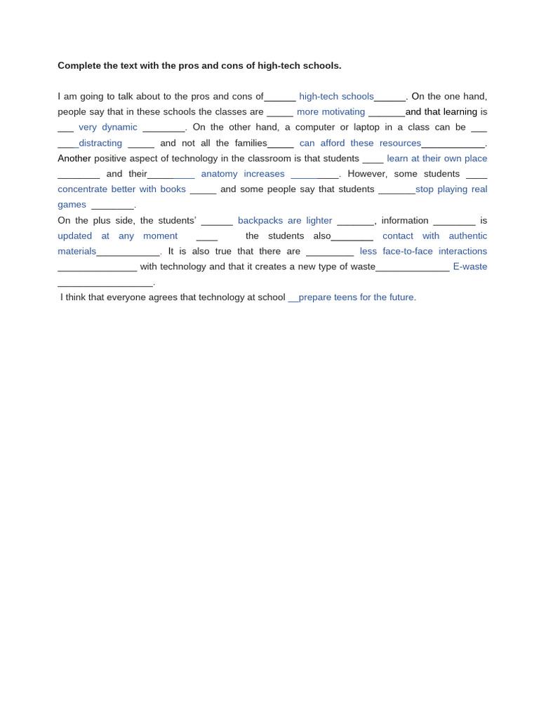 Text-The Pros and Cons of High Tech Schools Inês 9ºE | PDF