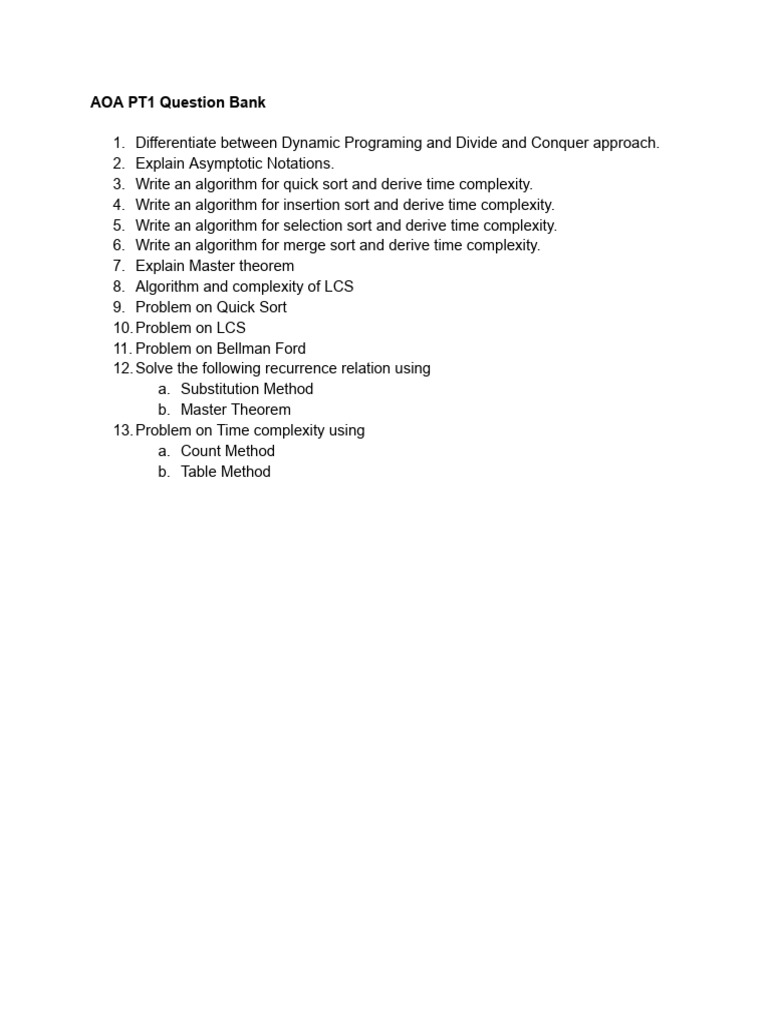 AOA PT1 Question Bank 2025 | PDF