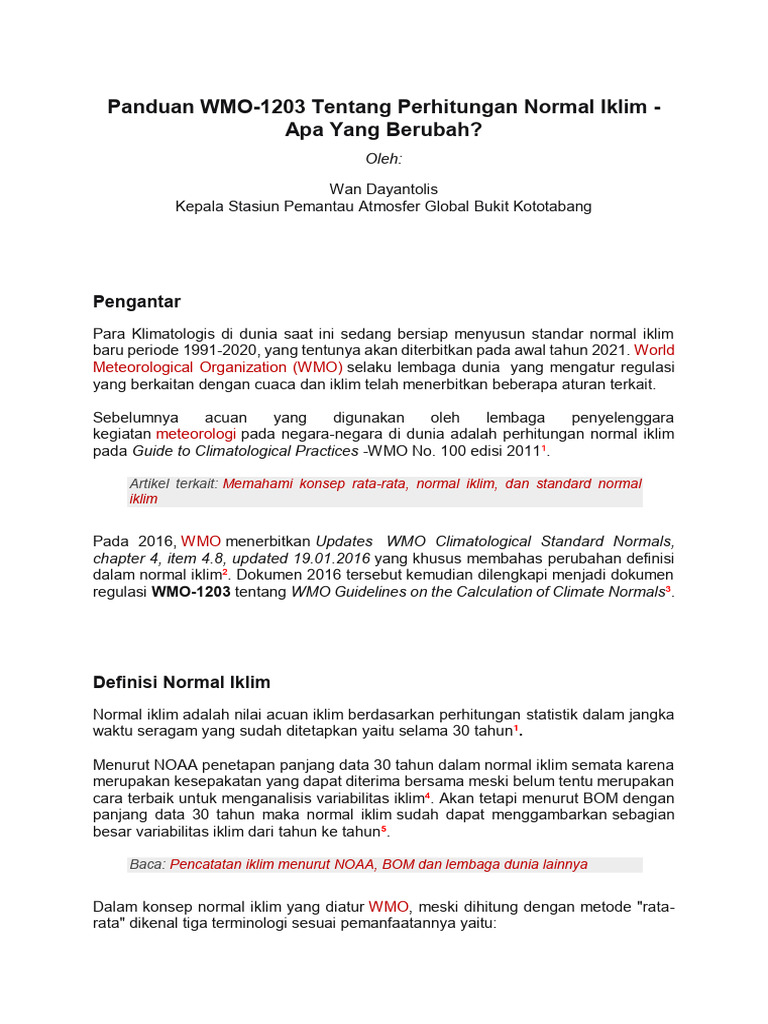 Panduan WMO 1203 Update Definisi Normal Iklim | PDF