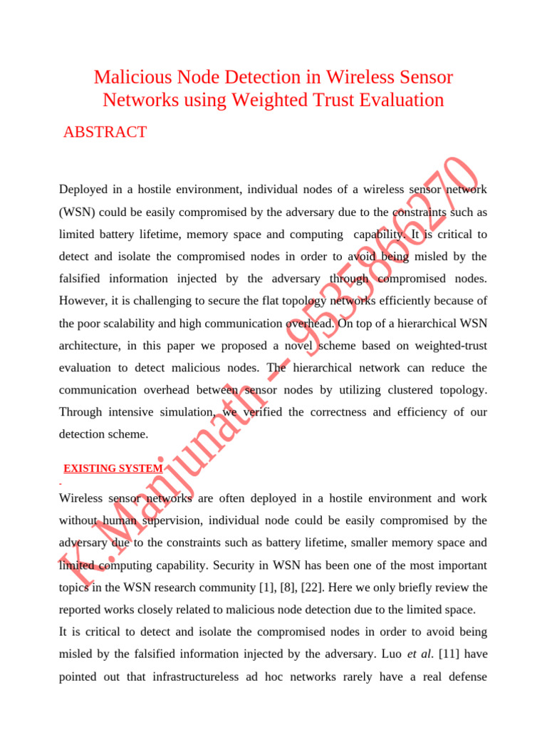 Malicious Node Detection in Wireless Sensor Networks Using Weighted Trust Evaluation | PDF ...