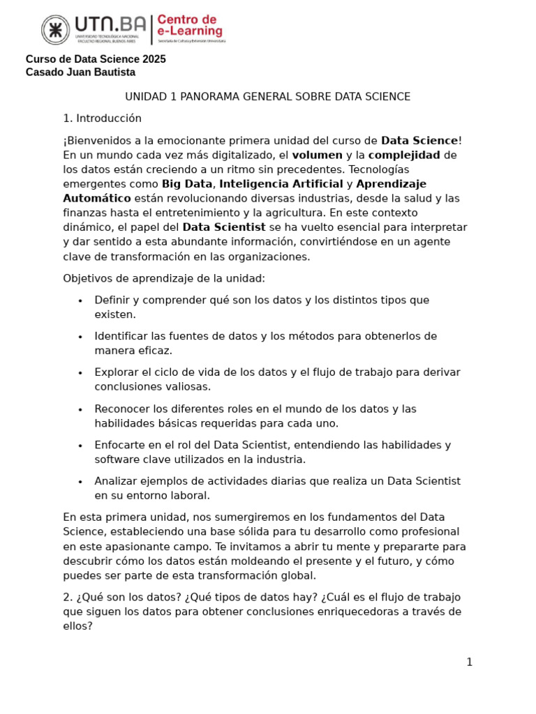 Unidad 1 Panorama General Sobre Data Science | PDF | Computación en la nube | Xml
