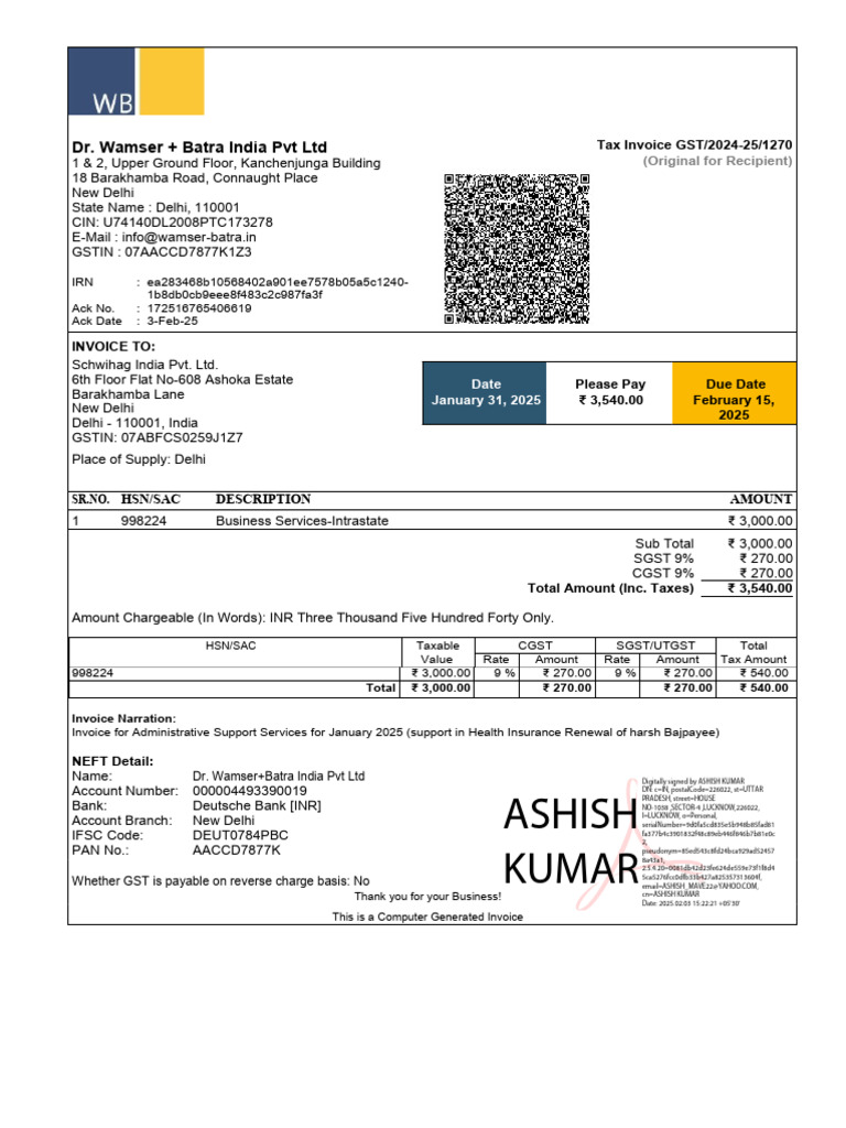 Invoice No 1270 - Schwihag India | PDF | Government Finances | Sales