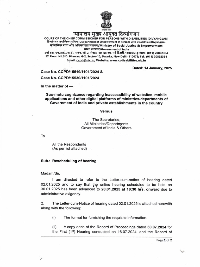 Notice Dated 14.1.2025 in Case N.o15519 15530-1101-2024 - Notice For ...