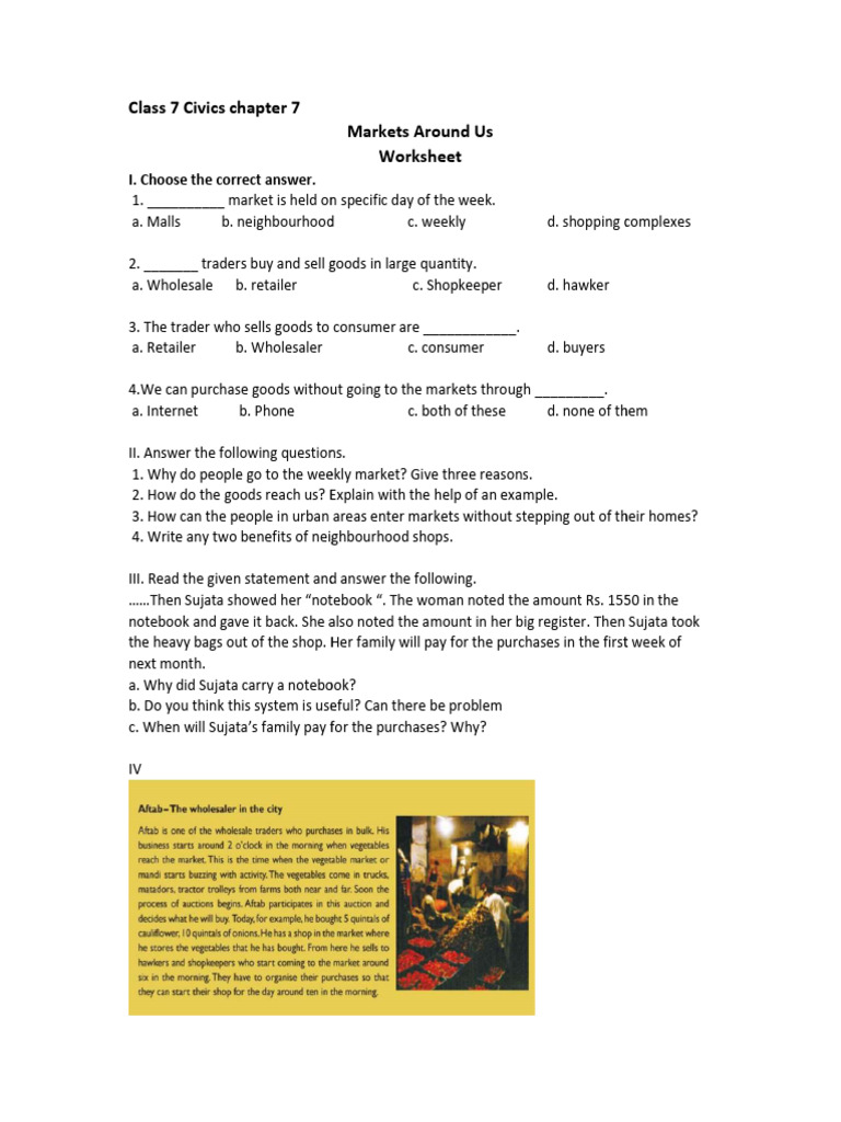 Market Around Us Work Sheet | PDF