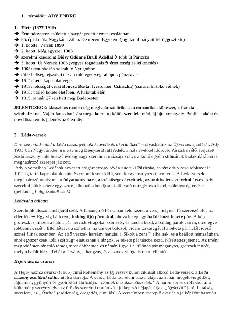 1. Ady Endre szerelmi költészete | PDF