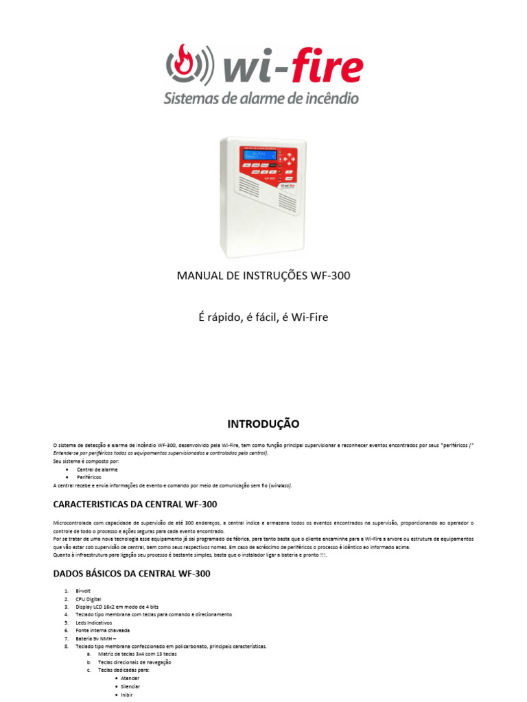 Manual Central WF300 Wifire | PDF | Sem fio | Diodo emissor de luz
