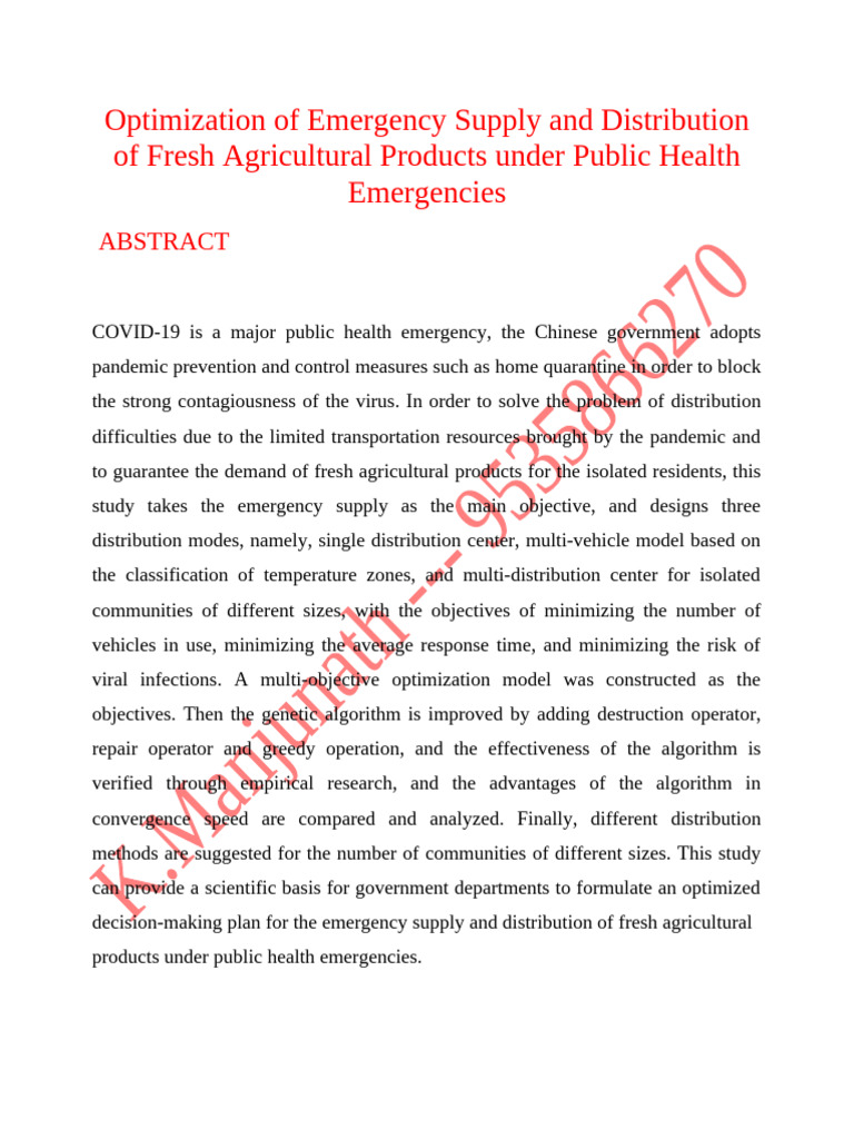 Optimization of Emergency Supply and Distribution | PDF | Mathematical Optimization | Logistics