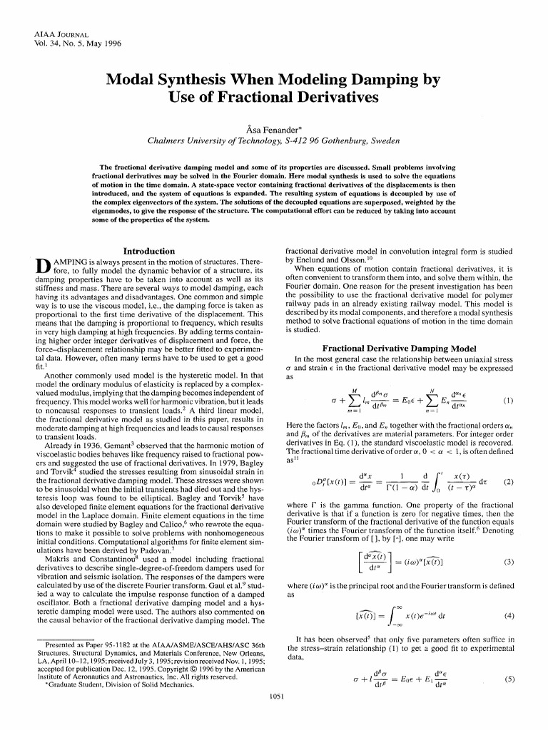 Modal Synthesis When Modeling Damping by Use of Fractional Derivatives | PDF | Viscoelasticity ...