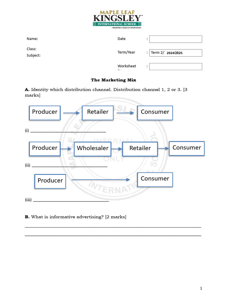 Marketing Mix_place and promotion worksheet | PDF