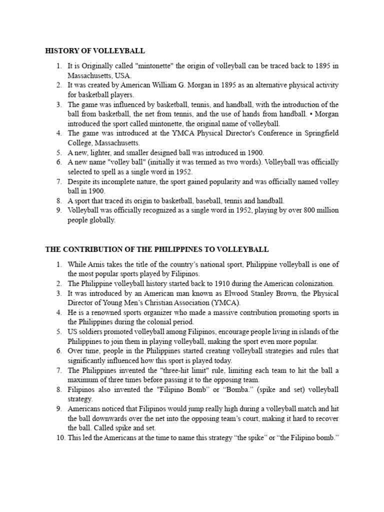 BGNT, History of Volleyball | PDF | Volleyball | Athletic Sports