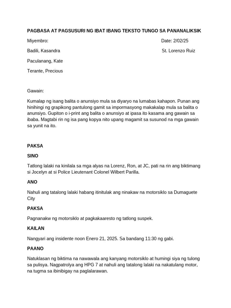 Pagbasa at Pagsusuri NG Ibat Ibang Teksto Tungo Sa Pananaliksik | PDF