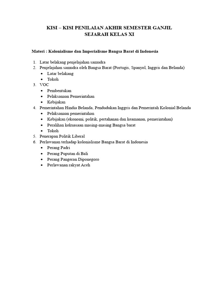 Kisi Kisi Sejarah Kelas XI | PDF