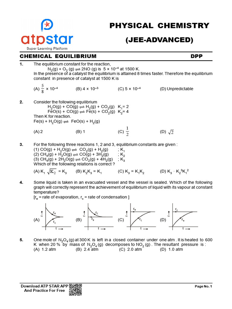 DPP6 - Chemical - Equilibrium Genetry | PDF | Chemical Equilibrium | Chemistry