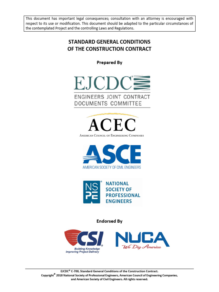 EJCDC C-700 Construction Contract Conditions | PDF | General Contractor