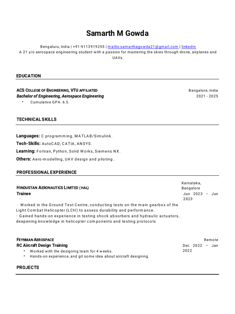 Aerospace Engineering Student Profile | PDF