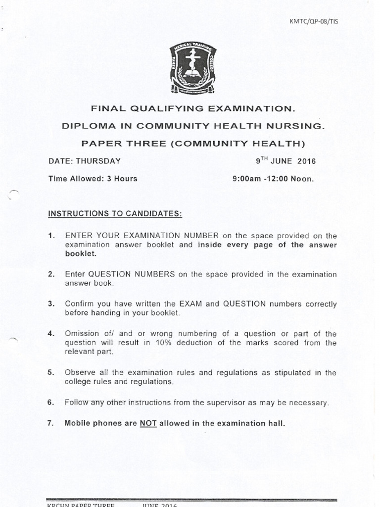 Community Health-Kmtc Exam | PDF