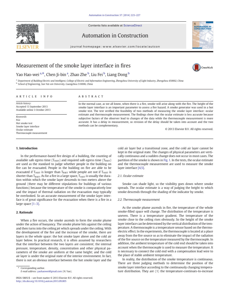 Smoke Layer Interface Measurment | PDF | Thermocouple | Smoke