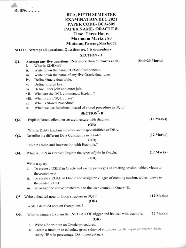 Oracle Final Sem 80 Marks | PDF | Relational Database | Sql