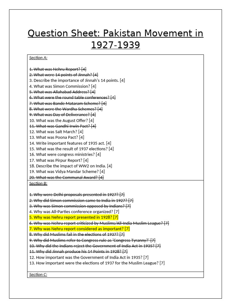 Pakistan Movement Exam Prep | PDF