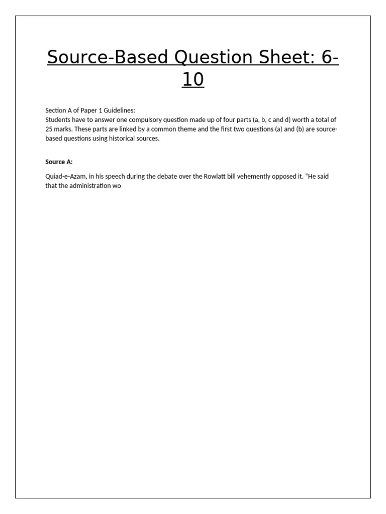 Source-Based Question Sheet (6-10) | PDF