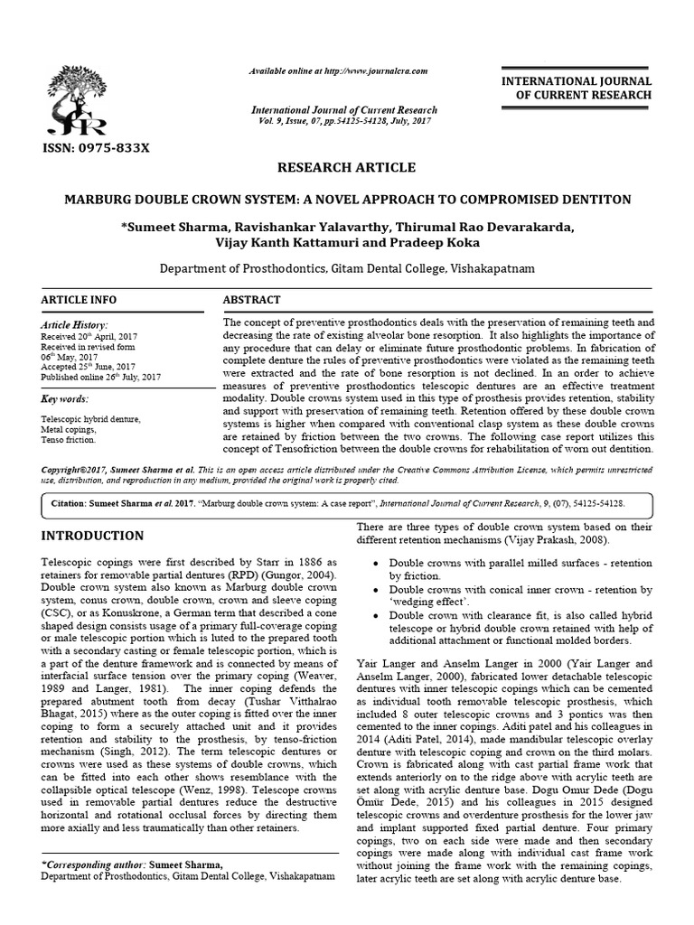 Marburg Double Crown System | PDF | Dentures | Dental Implant