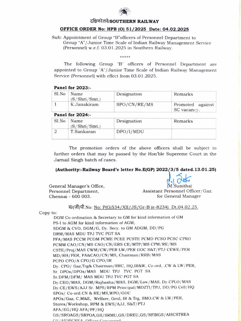 Appointment of GR-B Officers To Gr-A of IRMS Personnel | PDF