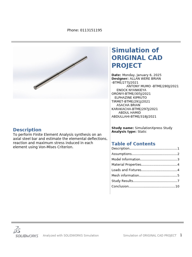 ORIGINAL CAD Project-SimulationXpress Study-1 | PDF | Strength Of ...