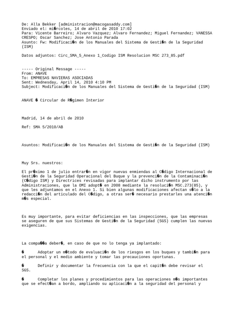 FW Modificación de Los Manuales Del Sistema de Gestión de La Seguridad (ISM) | PDF