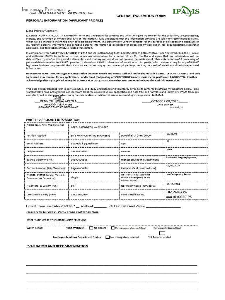 IPAMS General Evaluation Form PDF | PDF | Information Privacy | Information