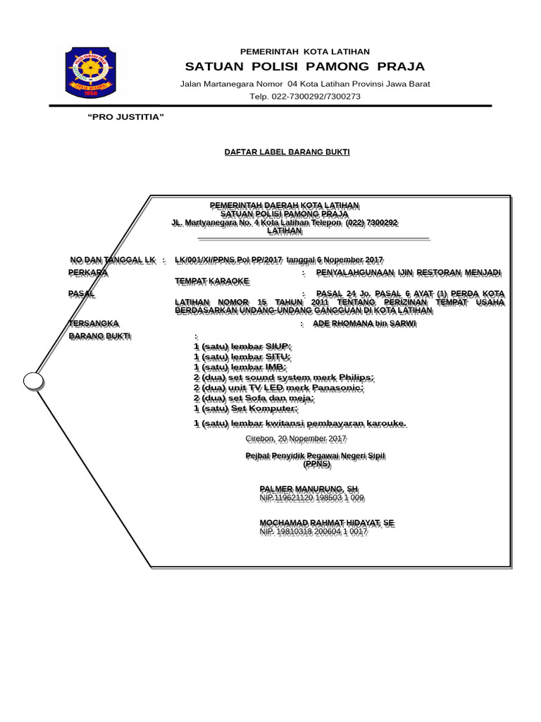 3 Daftar Label Barang Bukti | PDF