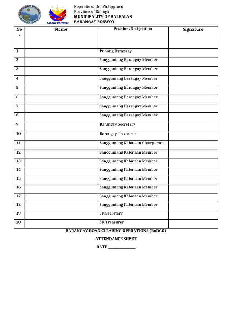 Annex C2 Attendance Sheet | PDF