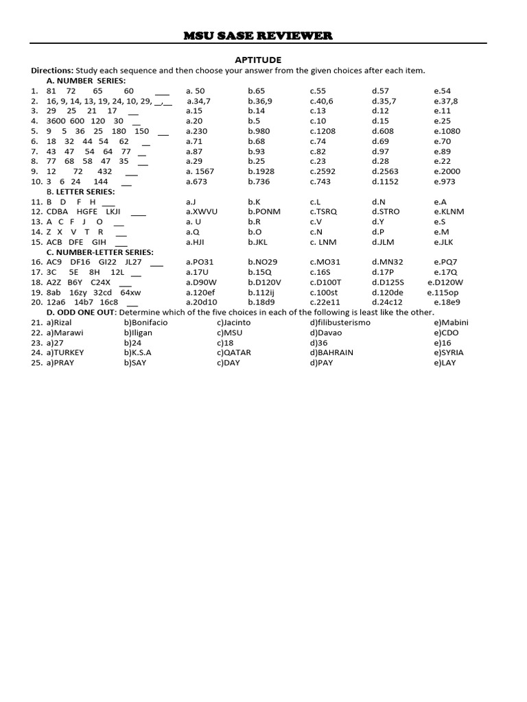 Sase Reviewer (Aptitude) | PDF