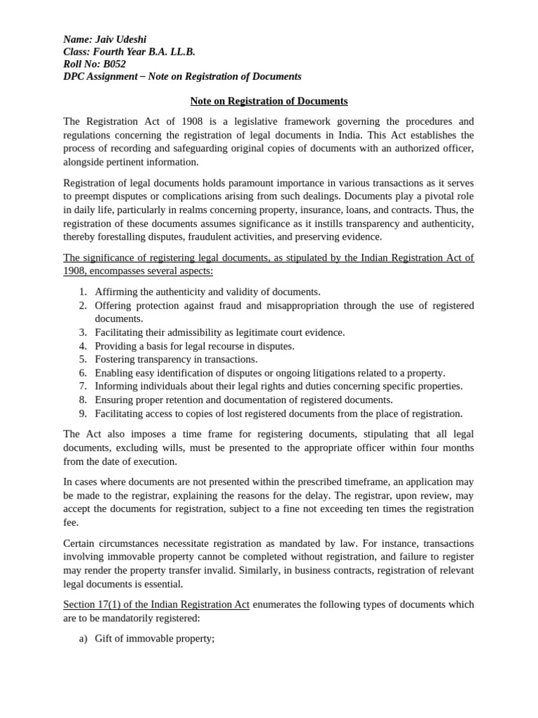 B052 Registration of Documents | PDF | Deed | Property