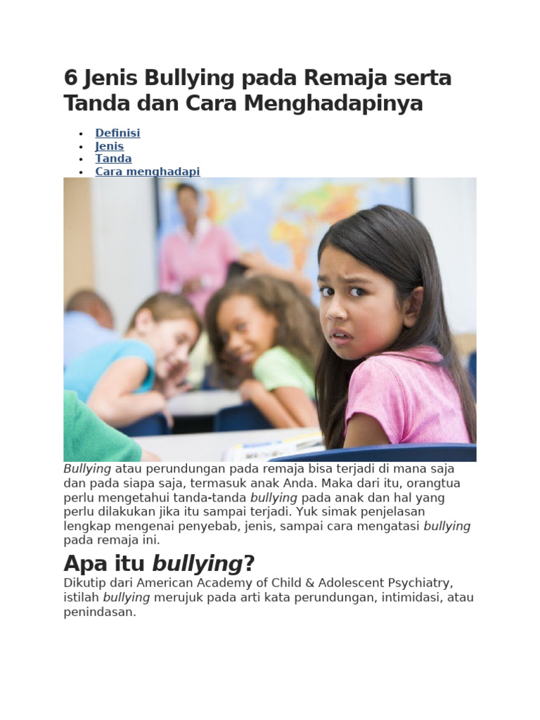 6 Jenis Bullying Remaja dan Solusinya | PDF