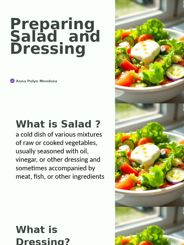 Salad and Dressing Preparation Guide | PDF | Salad | Pasta