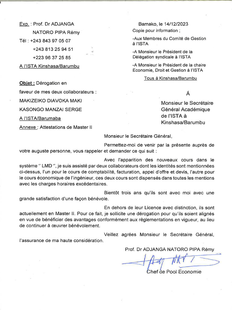 Demande de Dérogation | PDF