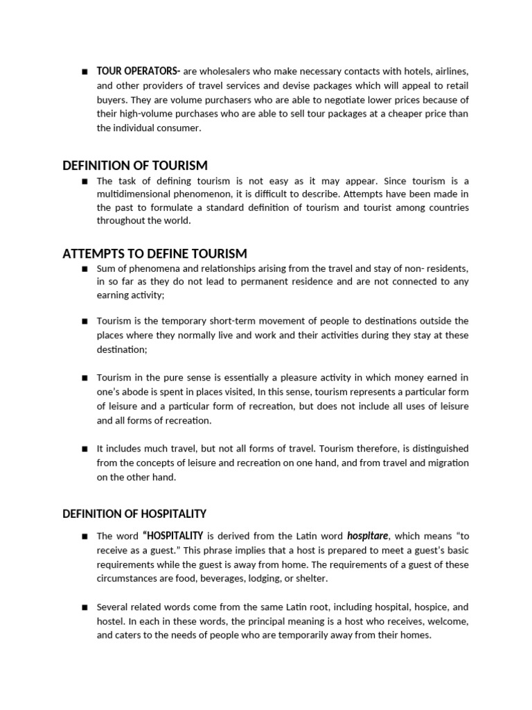 Definition of Tourism: Tour Operators | PDF
